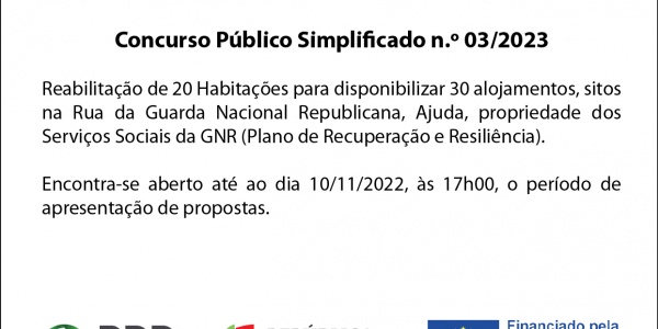 Concurso Público Simplificado n.º 03/2023 | SSGNR - Serviços Sociais